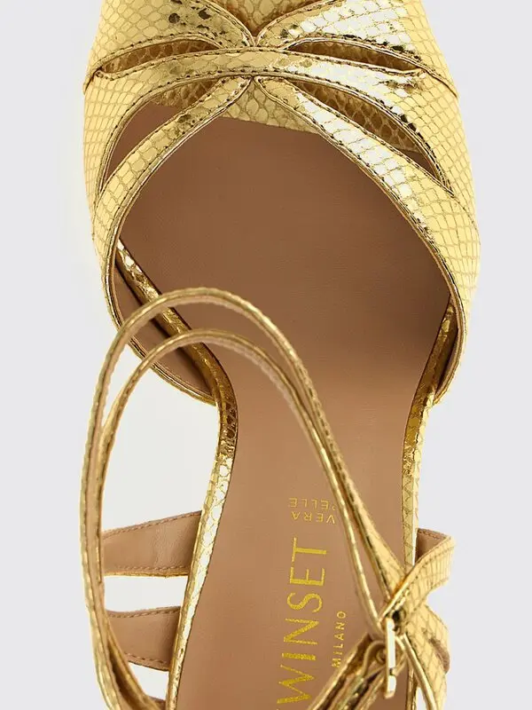 TWINSET Laminated Leather Python Print Stiletto Sandals - Platinum