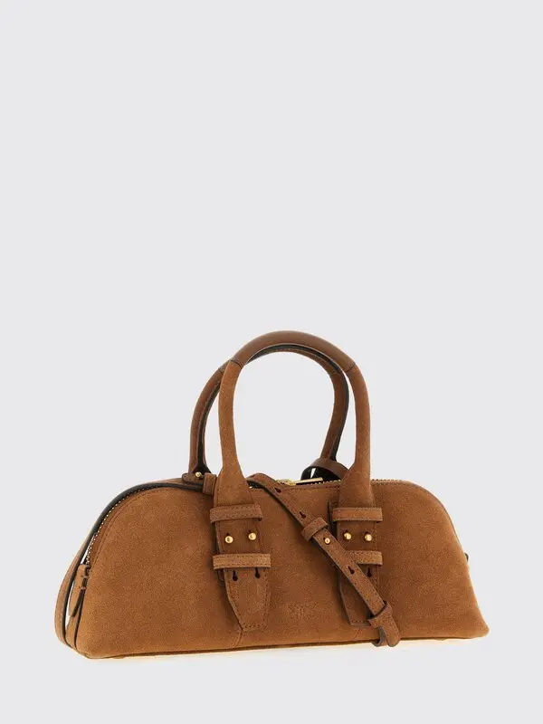 Pinko Suede Top Handle Bag With Lock Detail - Brown
