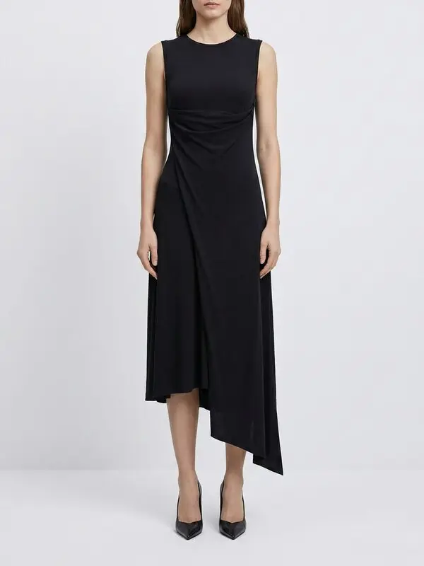 AMI Paris Asymmetric Viscose Blend Midi Dress - Black