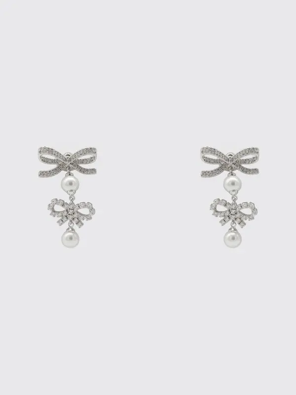 SELF-PORTRAIT Embellished Bow Drop Earrings With Pearl - Silver