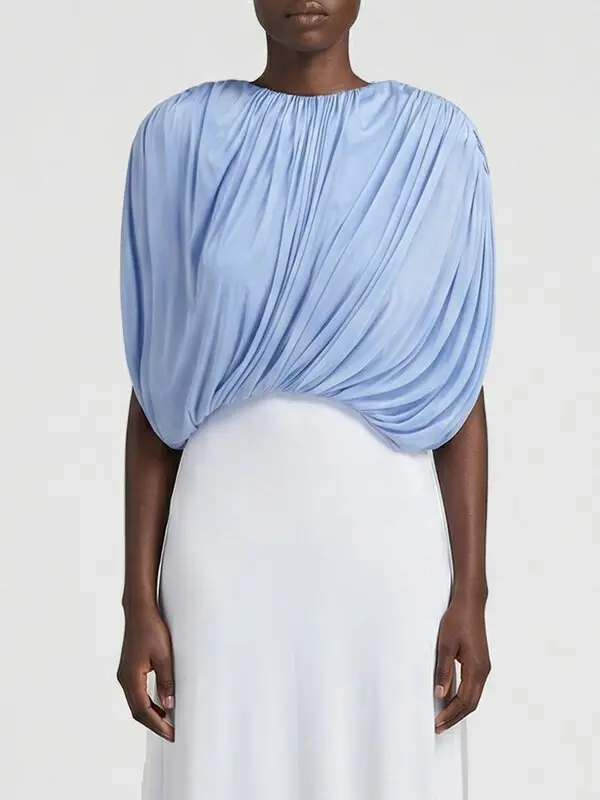 Magda Butrym Draped Stretch Cupro Blouse - Gnawed Blue