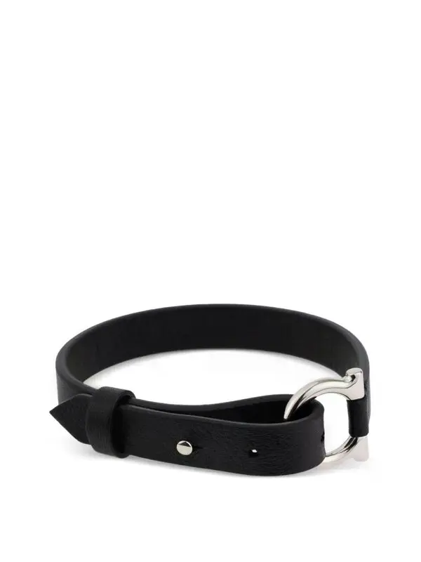FERRAGAMO Gancini Leather Bracelet - Silver