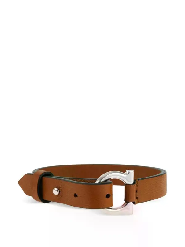 FERRAGAMO Gancini Leather Bracelet - Silver