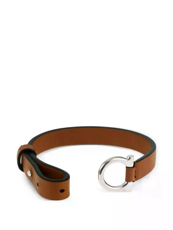 FERRAGAMO Gancini Leather Bracelet - Silver