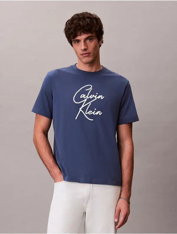 Calvin Klein Script Logo Relaxed T-shirt - Dark Denim