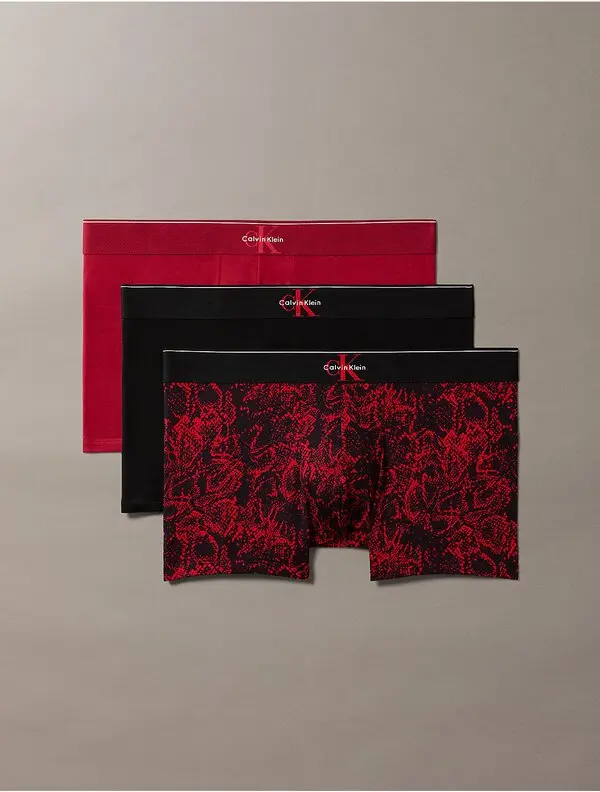 Calvin Klein Graphic Monogram Cotton Stretch 3-pack Trunk - Black/python Black/rio Red