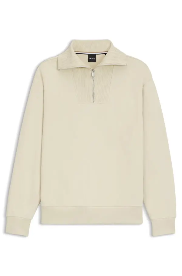 BOSS Peached-cotton Sweatshirt With Zip Collar - White