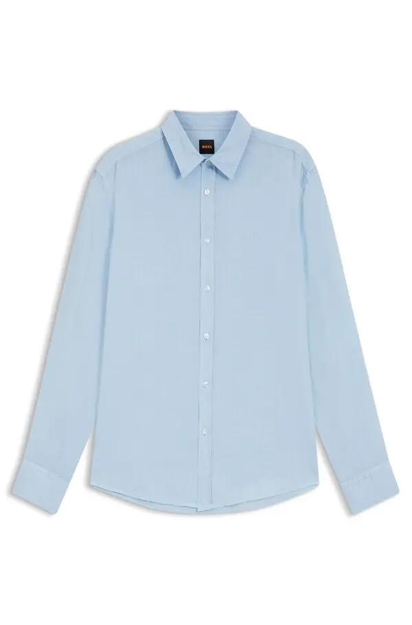 BOSS Regular-fit Shirt In Linen - Light Blue