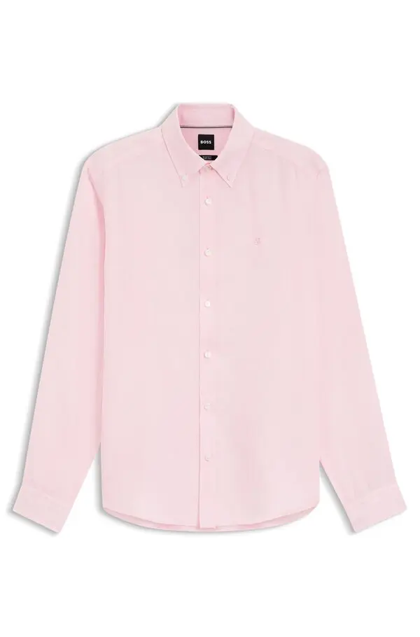 BOSS Regular-fit Shirt In Linen - Light Pink
