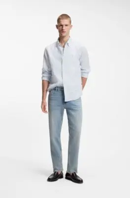 BOSS Regular-fit Shirt In Striped Linen - Light Blue