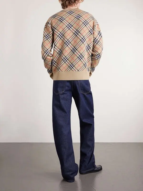 Burberry Checked Cotton-blend Sweater - Beige