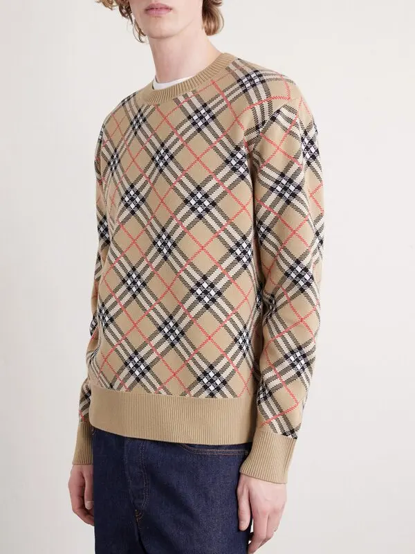 Burberry Checked Cotton-blend Sweater - Neutrals