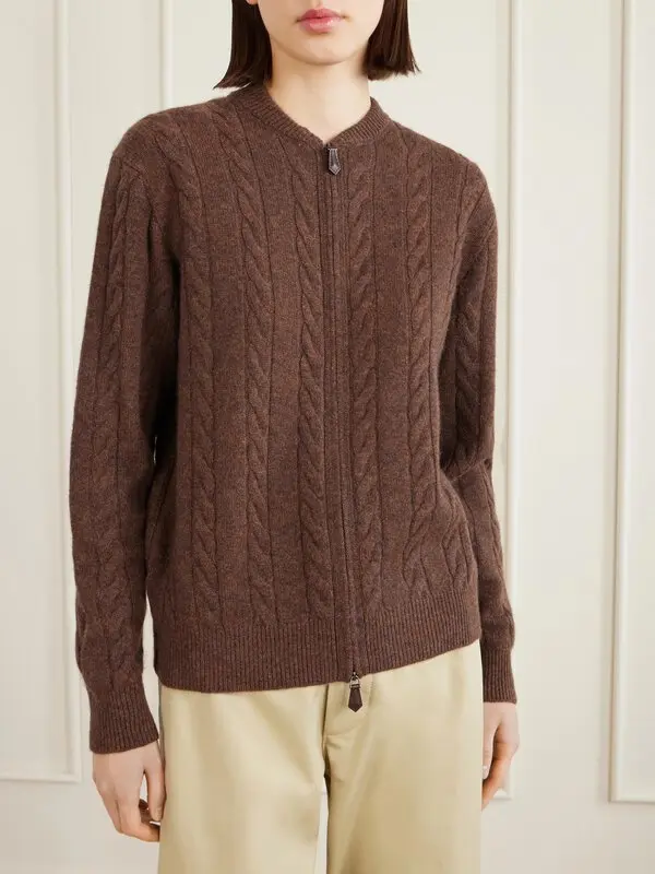 Loro Piana Cedar Cable-knit Cashmere Cardigan