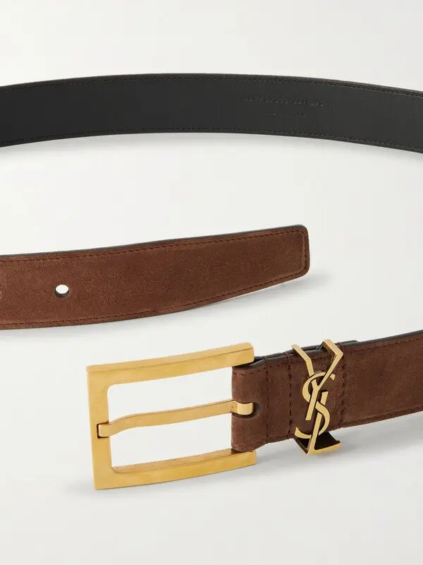 Saint Laurent Cassandre Embellished Suede Belt