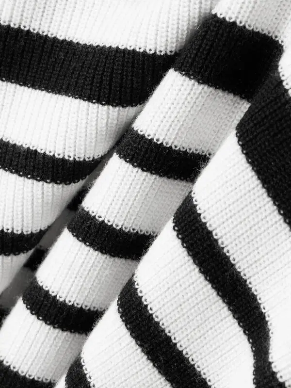 LISA YANG Sabrine Button-detailed Striped Ribbed Turtleneck Sweater