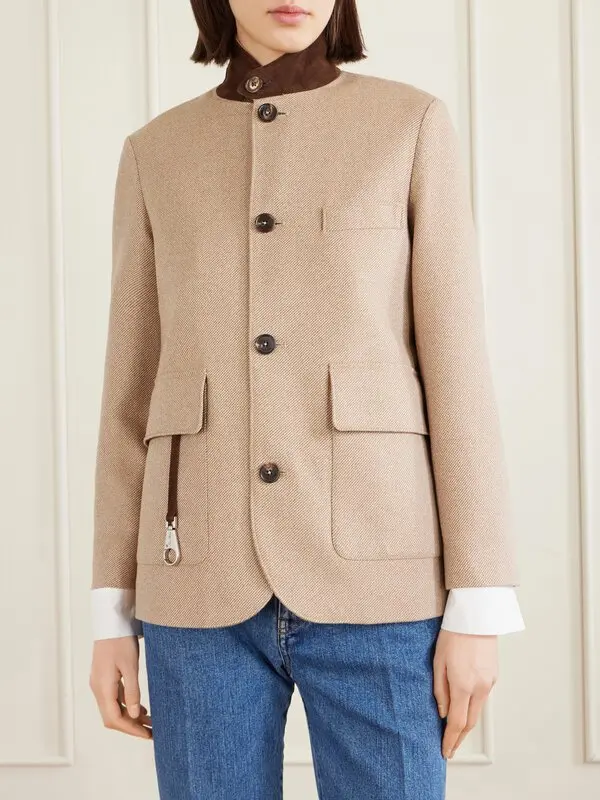 Loro Piana Suede-trimmed Silk-tweed Roadster Jacket
