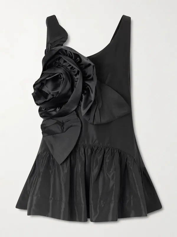 Simone Rocha Appliquéd Ruffled Taffeta Top - Black