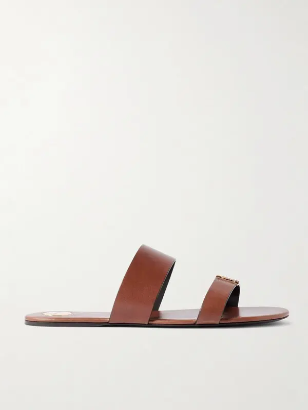 Saint Laurent Babylone Leather Slides - Brown