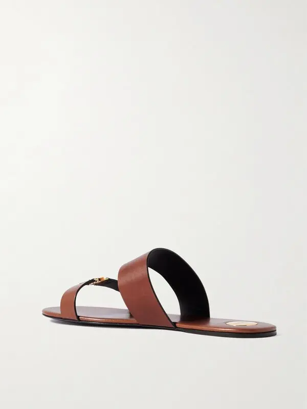 Saint Laurent Babylone Leather Slides - Brown