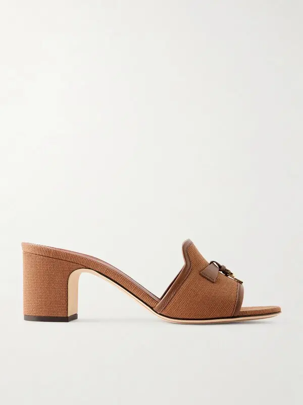 Loro Piana Embellished Canvas Mules - Brown