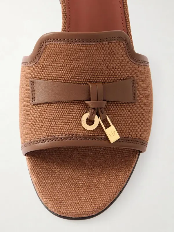 Loro Piana Embellished Canvas Mules - Brown