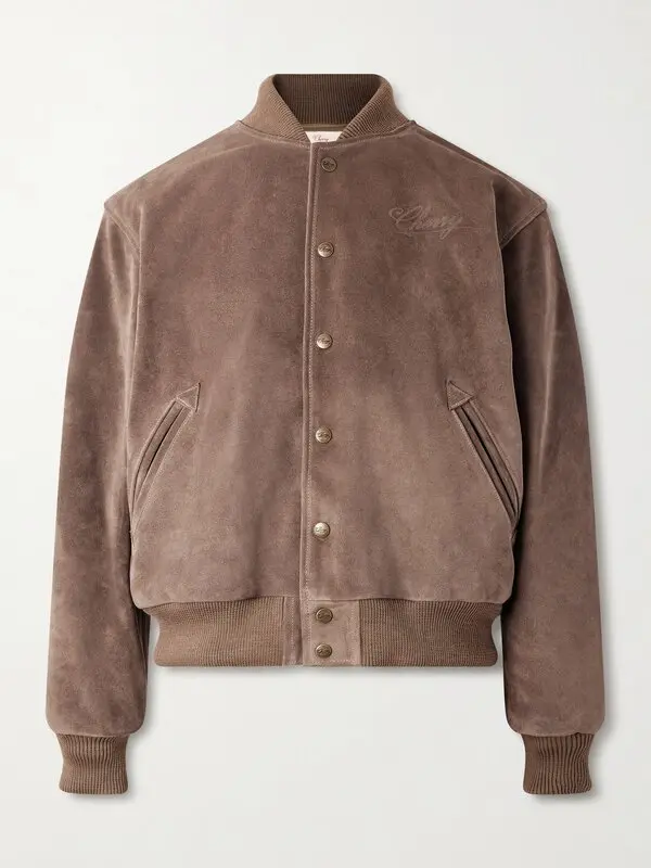 CHERRY LOS ANGELES Logo-debossed Suede Bomber Jacket