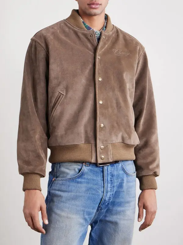 CHERRY LOS ANGELES Logo-debossed Suede Bomber Jacket