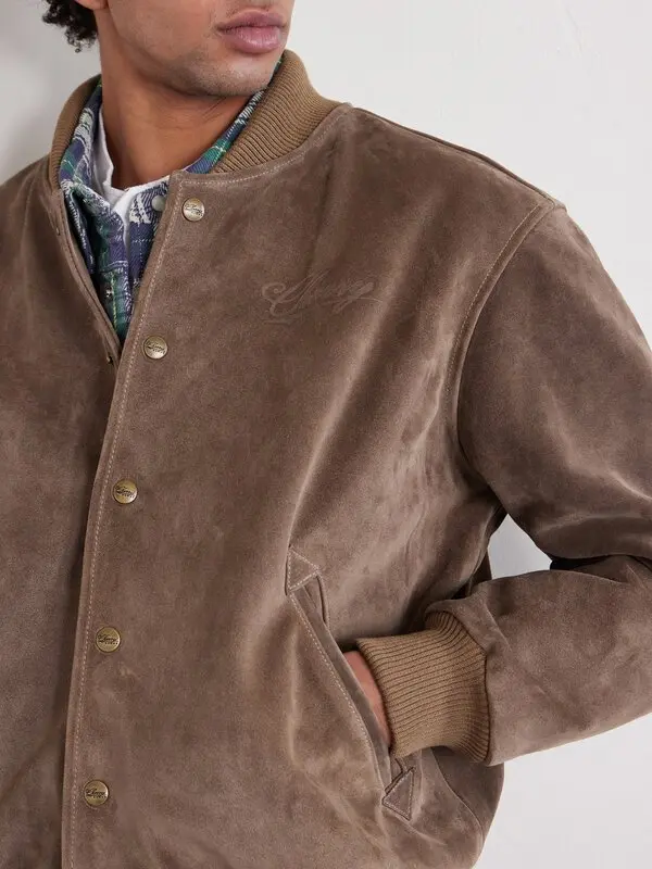 CHERRY LOS ANGELES Logo-debossed Suede Bomber Jacket