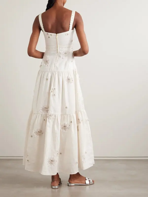 Agua Bendita Lima Embellished Appliquéd Tiered Maxi Dress