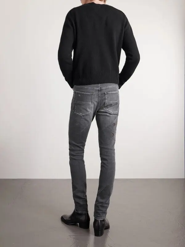 Amiri Hollywood Skinny-fit Embellished Jeans