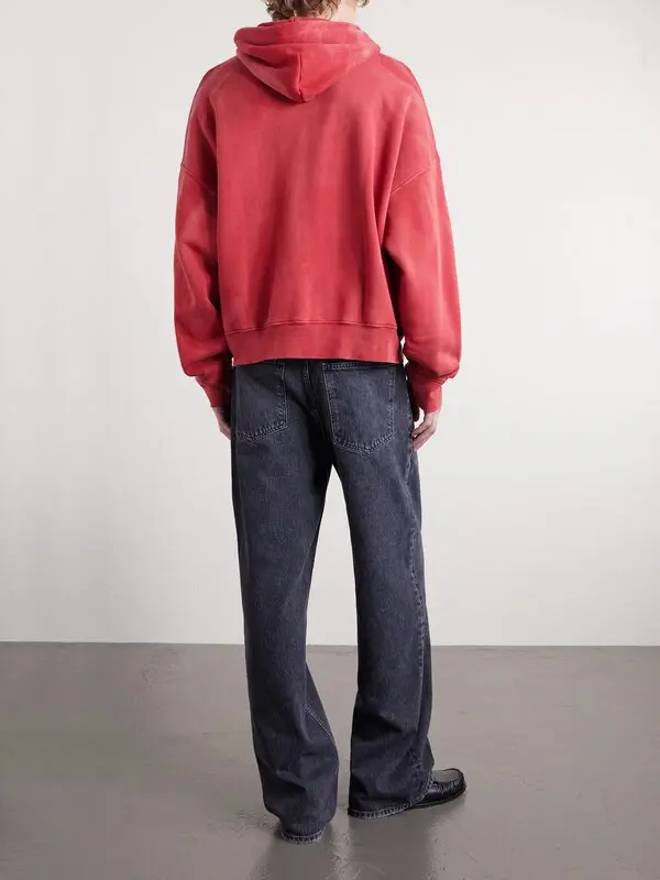 Amiri Studded Cotton-jersey Zip-up Hoodie - Red