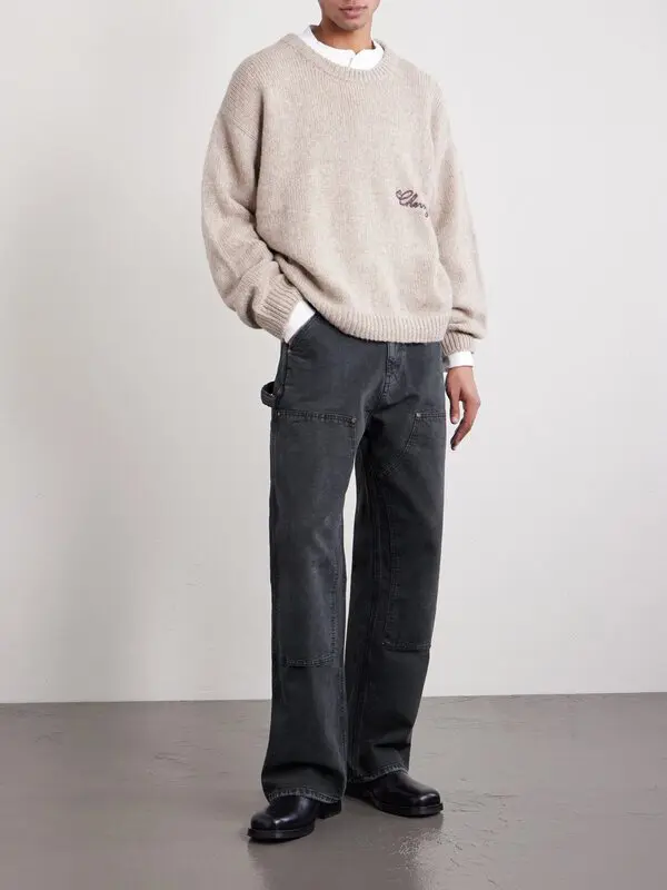 CHERRY LOS ANGELES Wide-leg Double-knee Distressed Jeans