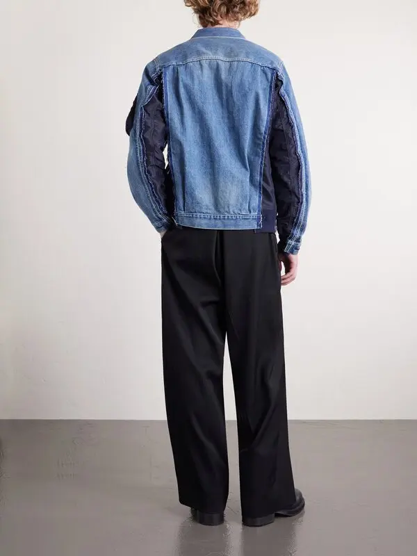 Sacai Denim And Nylon-twill Bomber Jacket - Blue