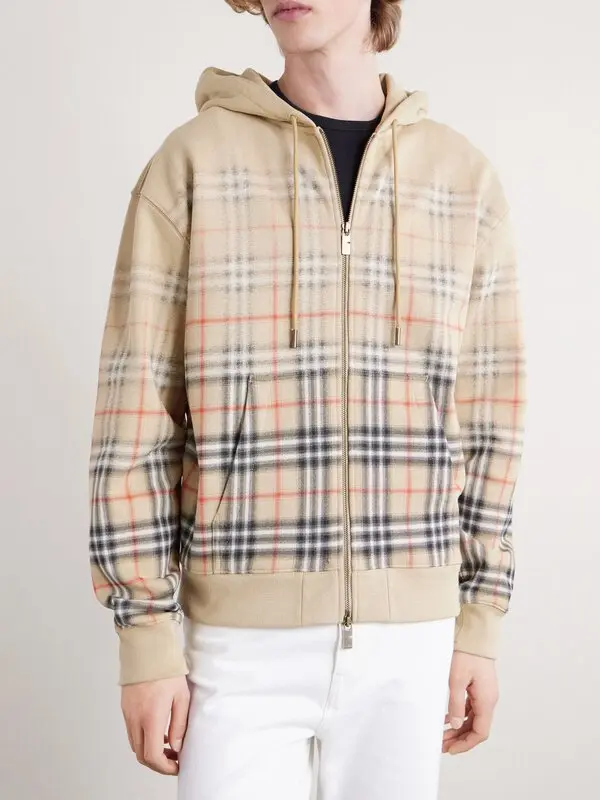 Burberry Checked Cotton-jersey Hoodie - Neutrals