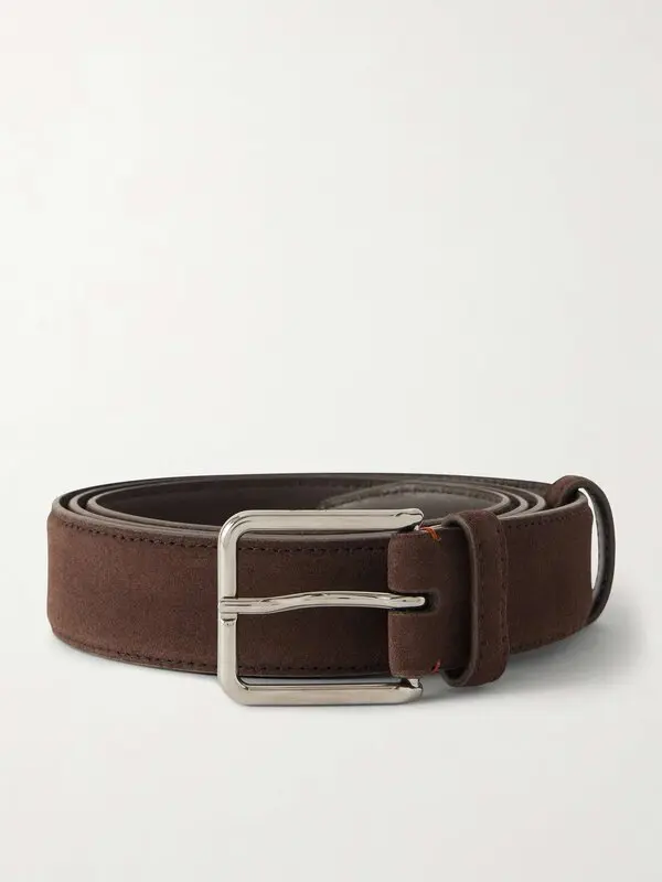 Loro Piana Monterey 3.2cm Suede Belt - Chocolate