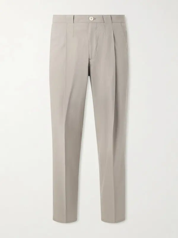 Brunello Cucinelli Straight-leg Pleated Cotton-twill Trousers - Gray
