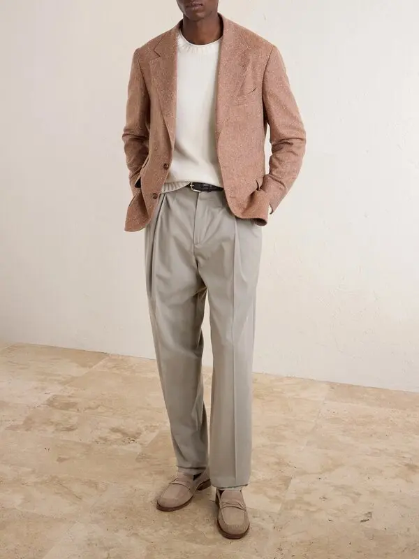 Brunello Cucinelli Straight-leg Pleated Cotton-twill Trousers - Gray