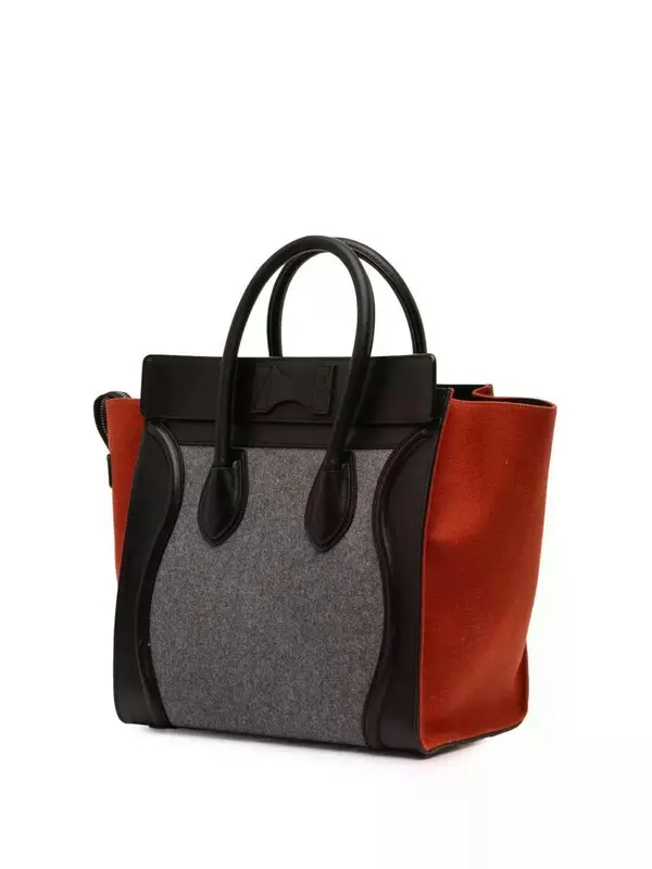 Celine 2014 Mini Tricolor Felt Wool And Calfskin Luggage Tote Bag - Black