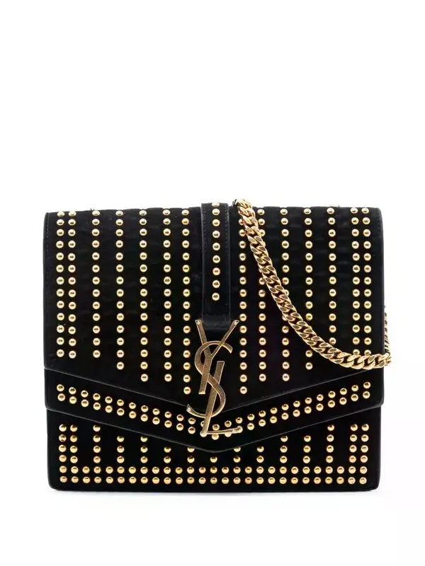 Saint Laurent 2018 Medium Studded Suede Monogram Sulpice Crossbody Bag