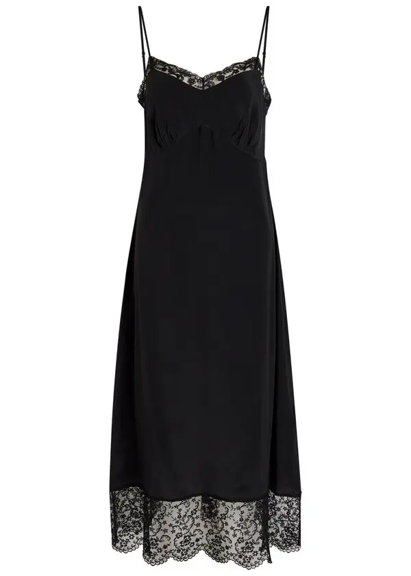 Simone Rocha Lace-trimmed Crepe-de-chine Midi Dress - Black