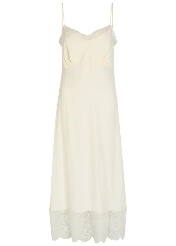 Simone Rocha Lace-trimmed Crepe-de-chine Midi Dress - Cream