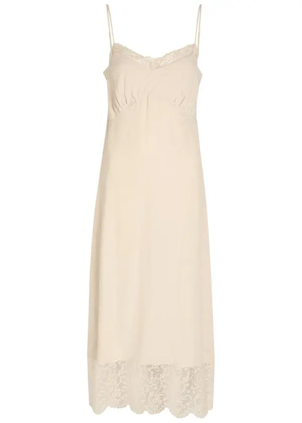 Simone Rocha Lace-trimmed Crepe-de-chine Midi Dress - Nude