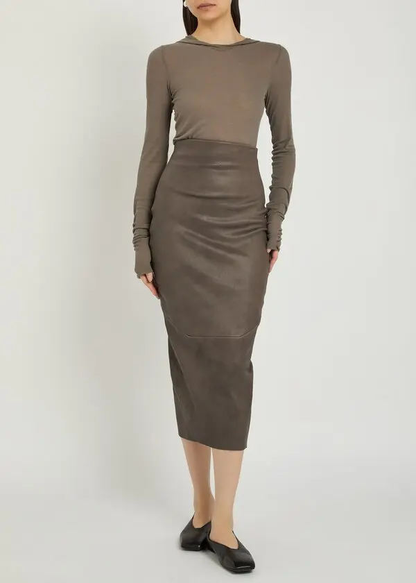 Rick Owens Leather-blend Midi Skirt
