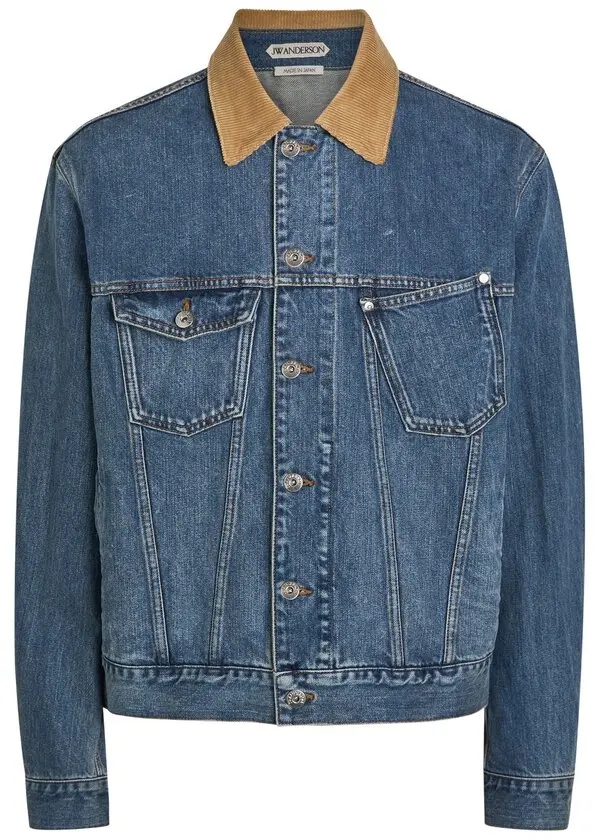 JW Anderson Corduroy Collar Denim Trucker Jacket - Mid Blu