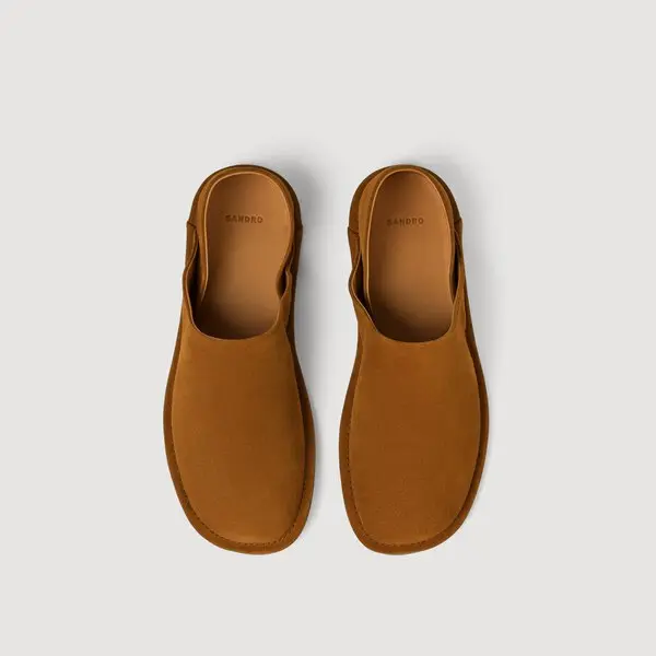 Sandro Split Leather Slippers - Cognac