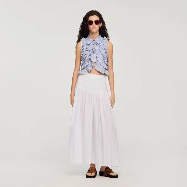 Sandro Maxi Poplin Flared Skirt With Cut-outs And Ties