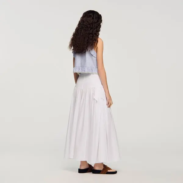 Sandro Maxi Poplin Flared Skirt With Cut-outs And Ties