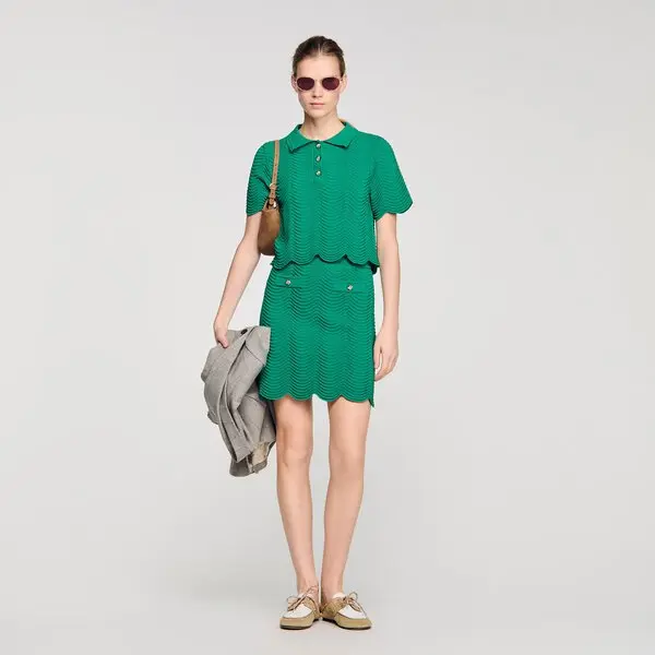Sandro Mini Fancy-stitch Knit Skirt - Emeuraude Green