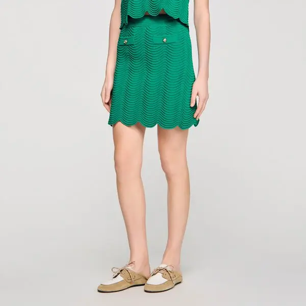 Sandro Mini Fancy-stitch Knit Skirt - Emeuraude Green