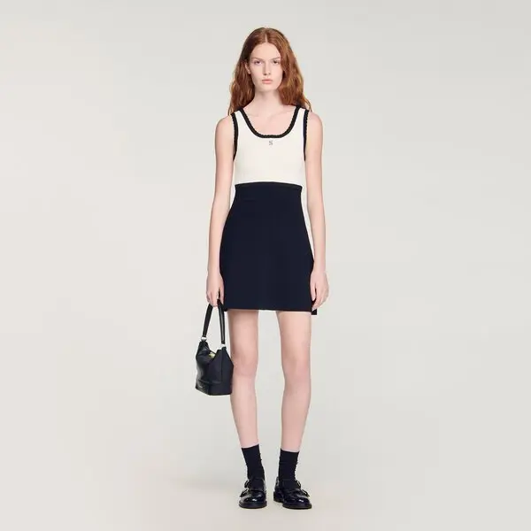 Sandro Two-tone Knit Mini Dress With Straps
